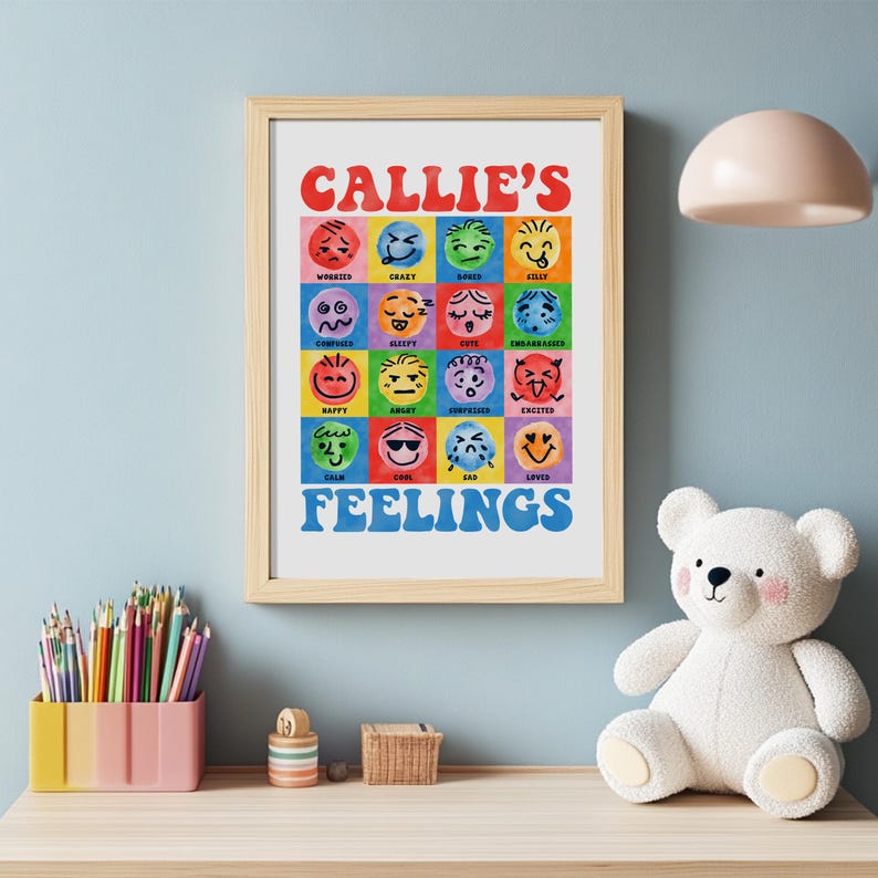 Custom Name Rainbow Feelings Chart, Kids Multi Colored Art Print ...