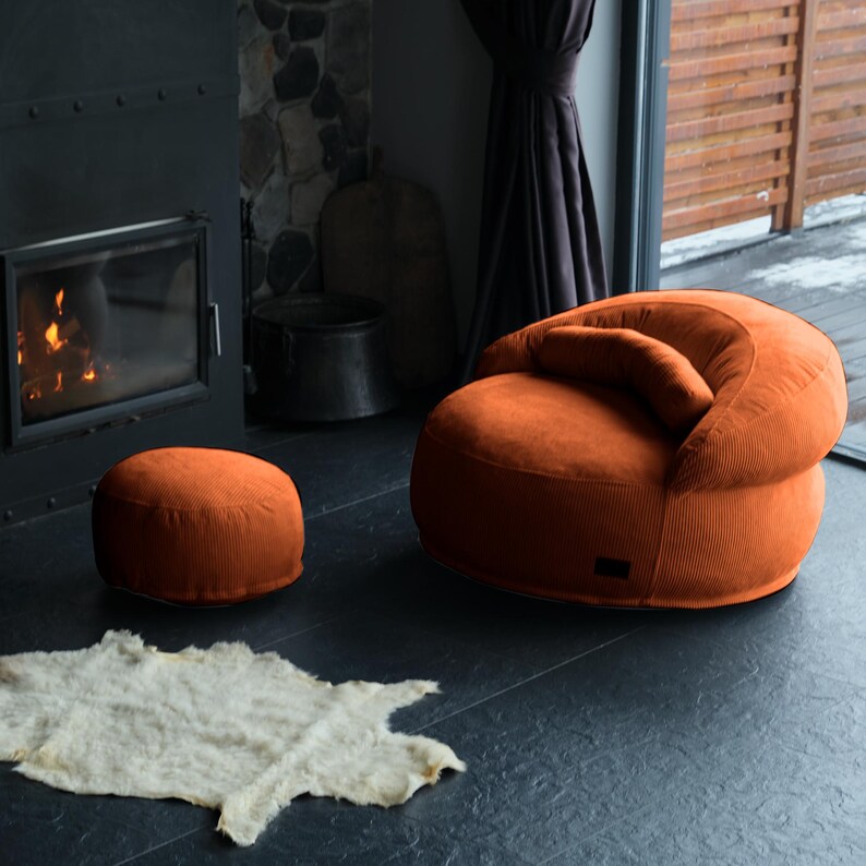 Boho Outdoor Pouf, Washable Modern Pouf, Handmade Corduroy Pouf - Etsy
