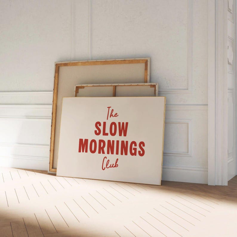Slow Mornings Club Print | Printable Horizontal Wall Art | Over the Bed ...
