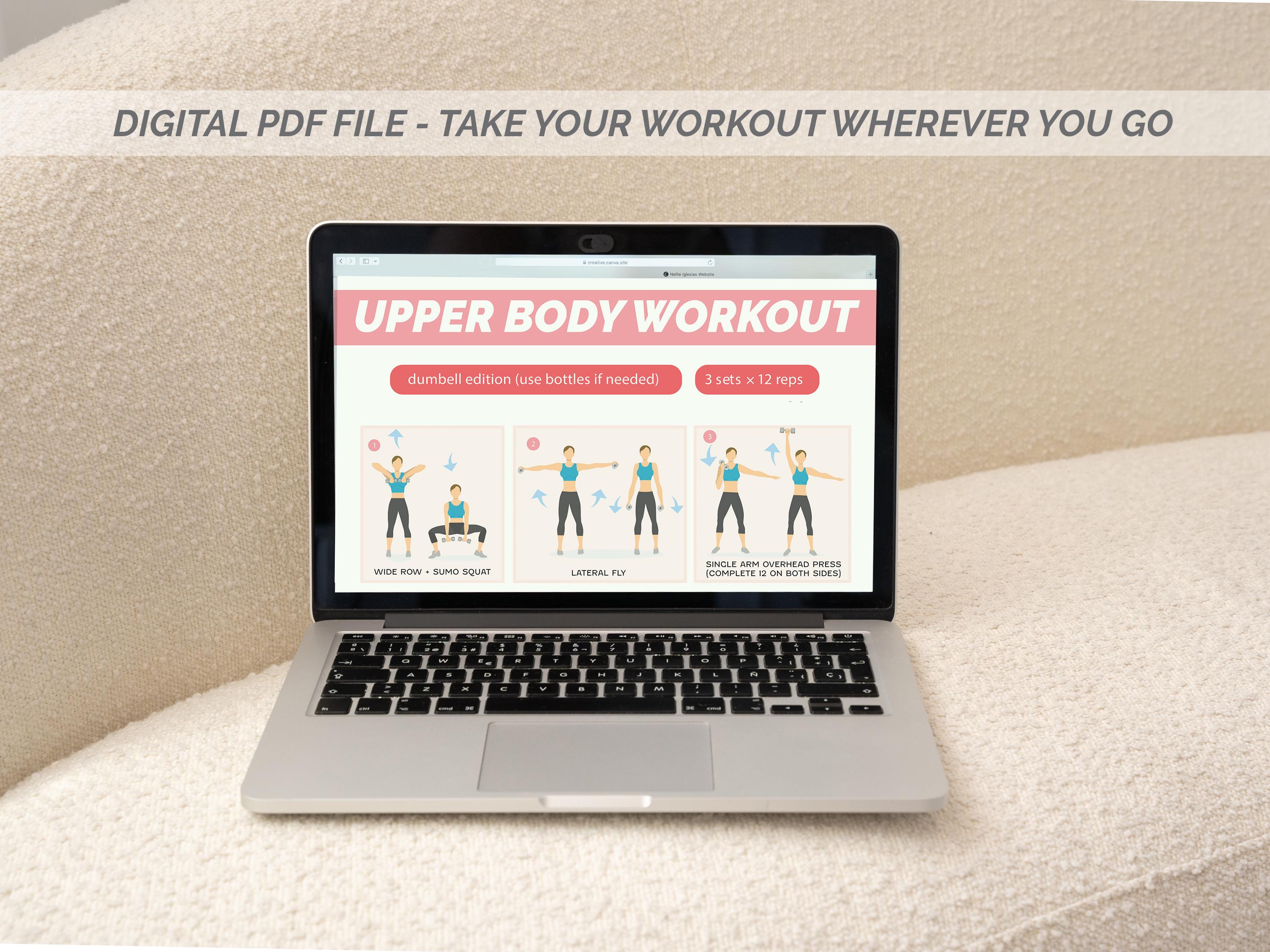 Upper Body Workout Chart | Printable Dumbbell Only or Bodyweight ...