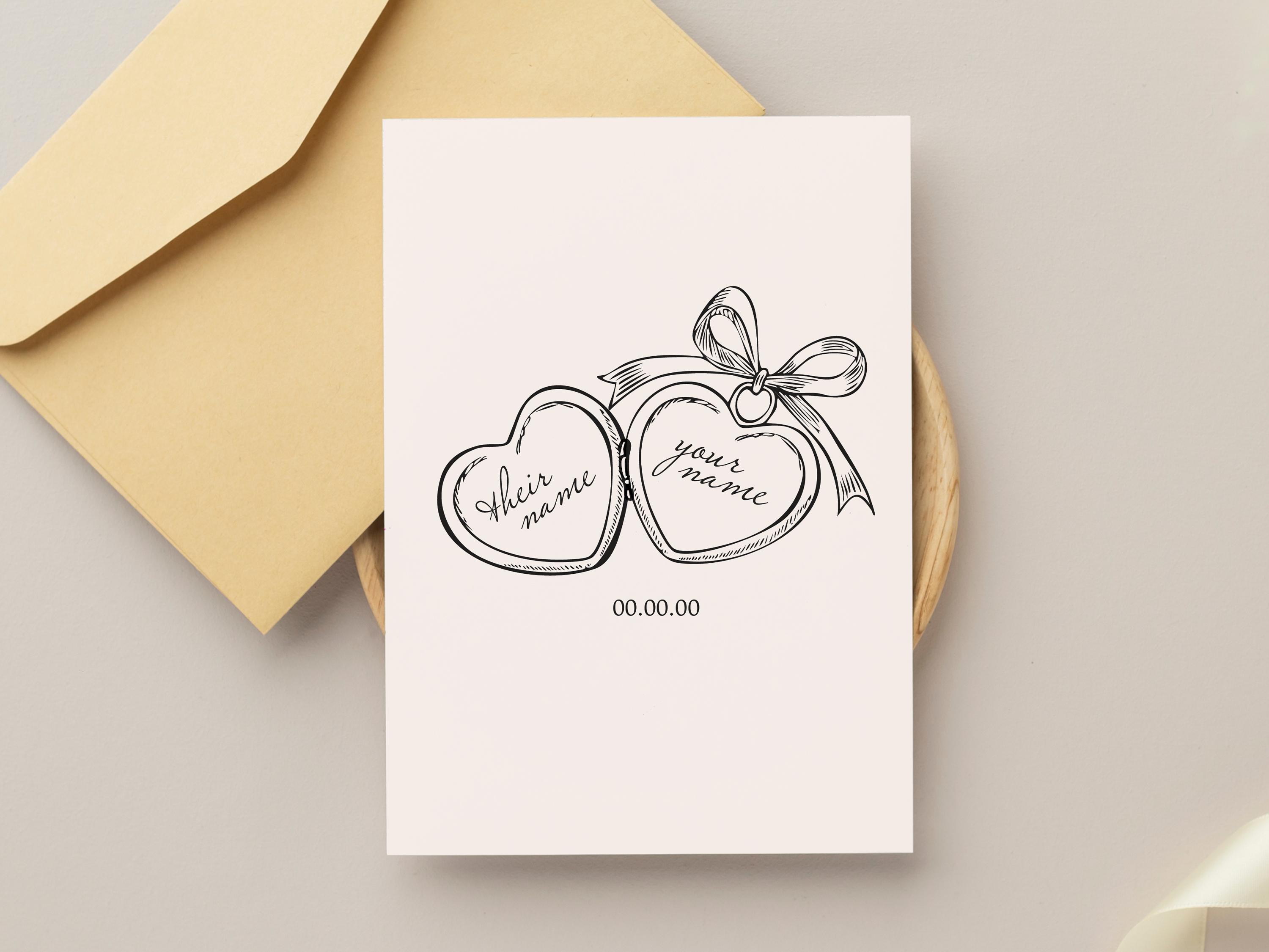 Custom Anniversary Card | Printable Love Heart Locket Art Card for 1st ...