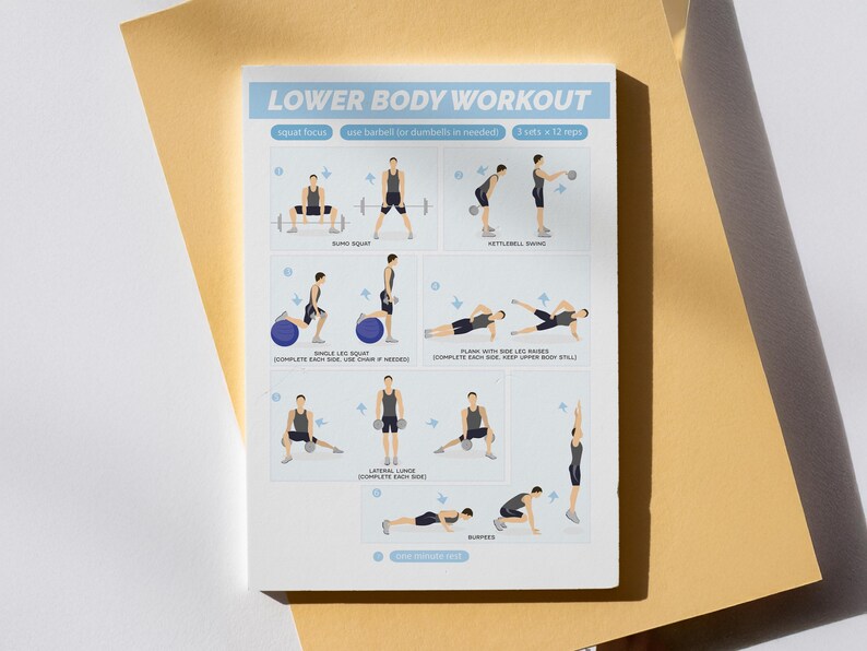 Lower Body Workout Chart | Printable Dumbbell Only or Bodyweight ...