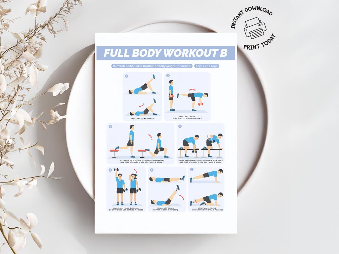 Full Body Workout Chart | Printable Dumbbell Only or Bodyweight ...