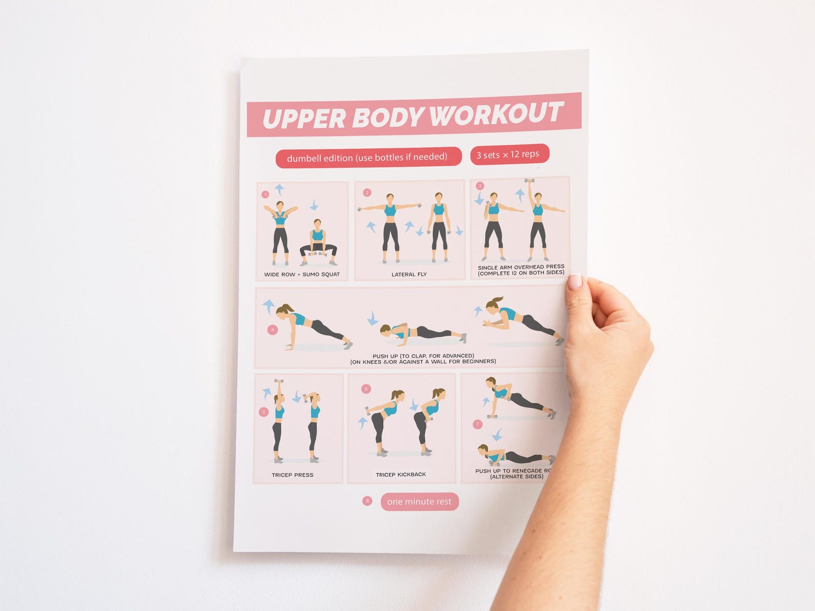 Upper Body Workout Chart | Printable Dumbbell Only or Bodyweight ...