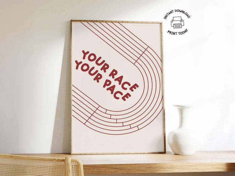 Running Wall Art | Printable Run Poster | Cherry Red Marathon Runner ...