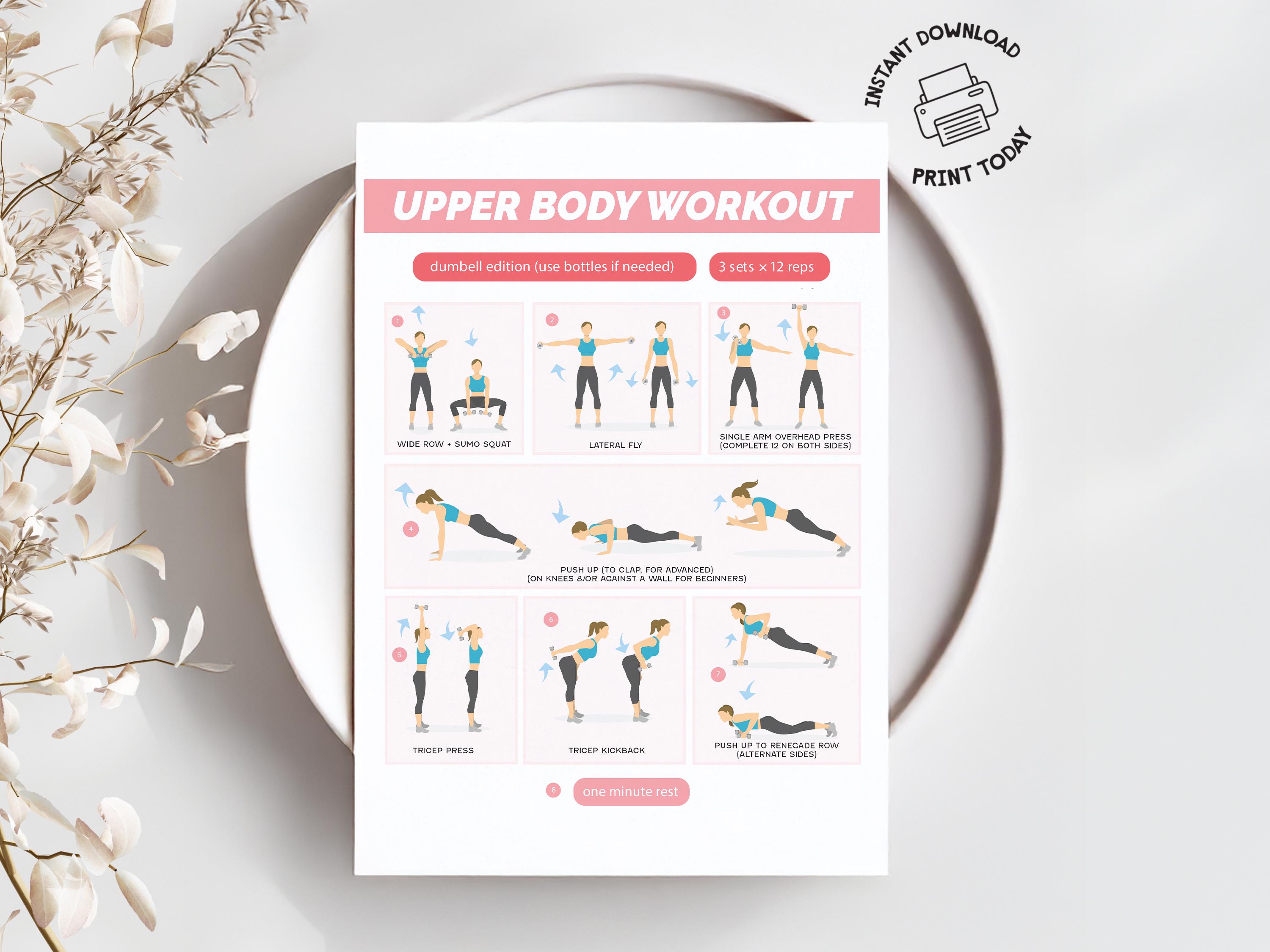 Upper Body Workout Chart | Printable Dumbbell Only or Bodyweight ...