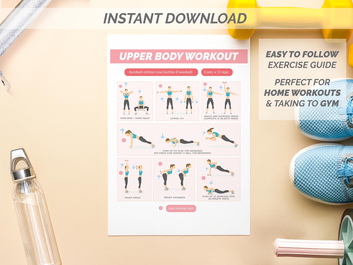 Upper Body Workout Chart | Printable Dumbbell Only or Bodyweight ...