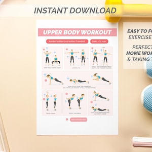 Upper Body Workout Chart | Printable Dumbbell Only or Bodyweight Training Guide | Basic Fitness ...