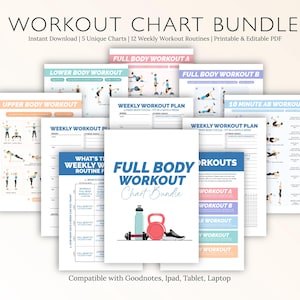 Workout Chart Bundle | Printable Gym Diagrams | Interactive Dumbbell ...