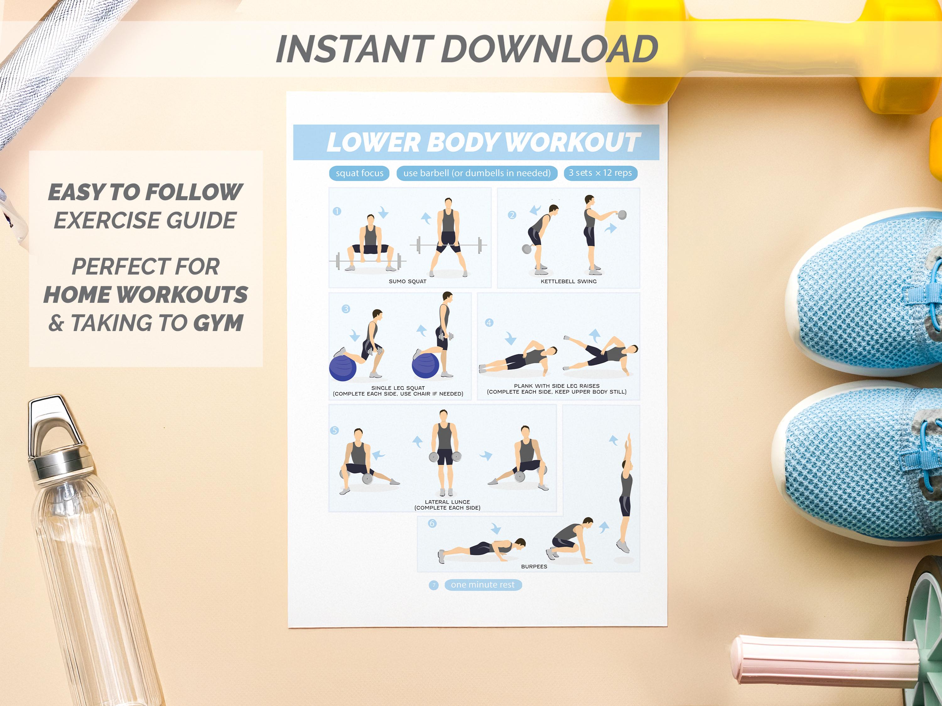 Lower Body Workout Chart | Printable Dumbbell Only or Bodyweight ...