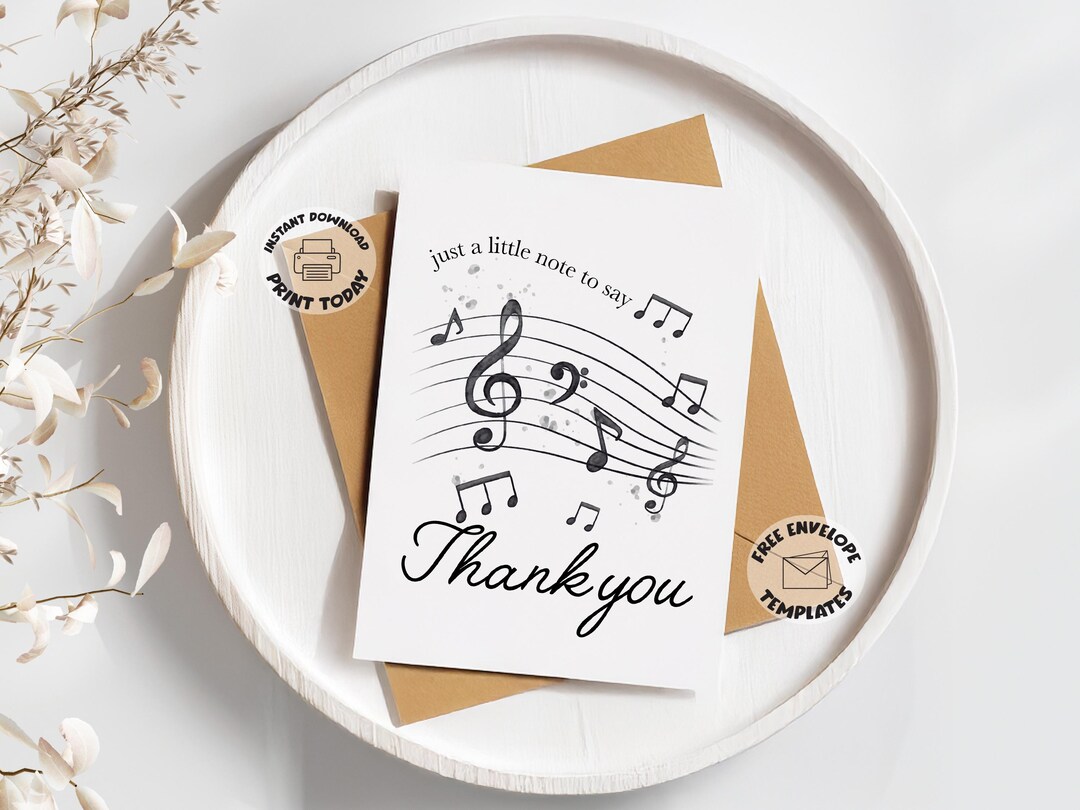 Printable Thank You Card | Music Notes Appreciation Card for Music ...