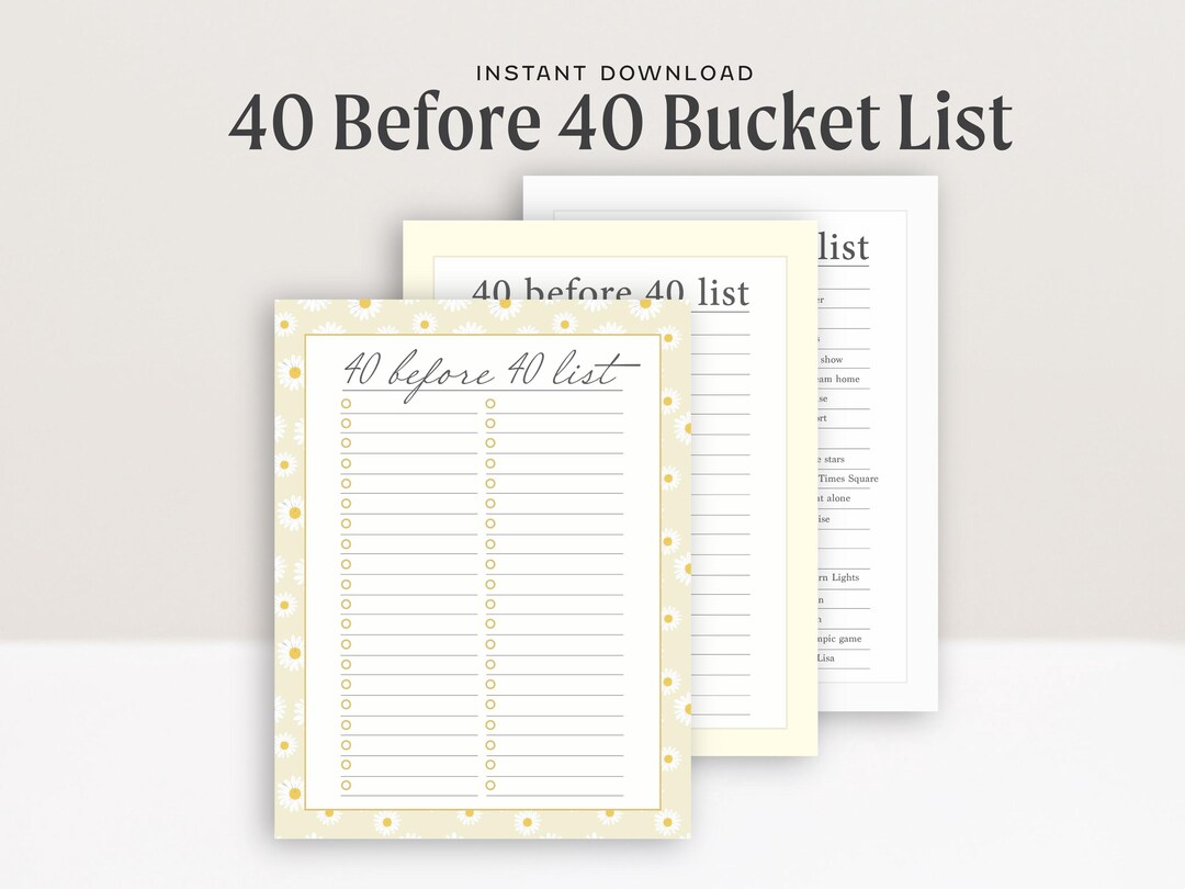 40 Before Forty Bucket List | Printable Motivational Goal Setting ...