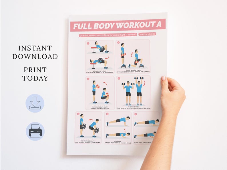 Workout Chart Bundle | Printable Gym Diagrams | Interactive Dumbbell ...