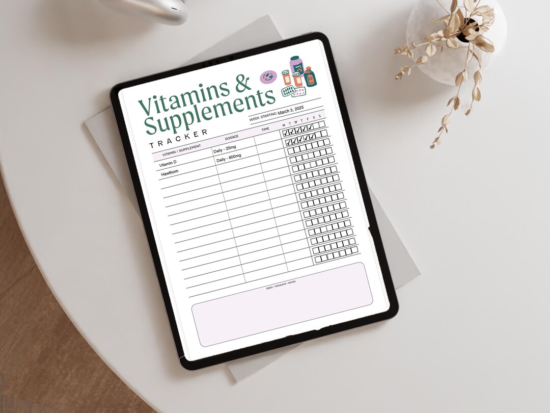 Vitamins Checklist | Digital Supplements Tracker | Printable Daily ...