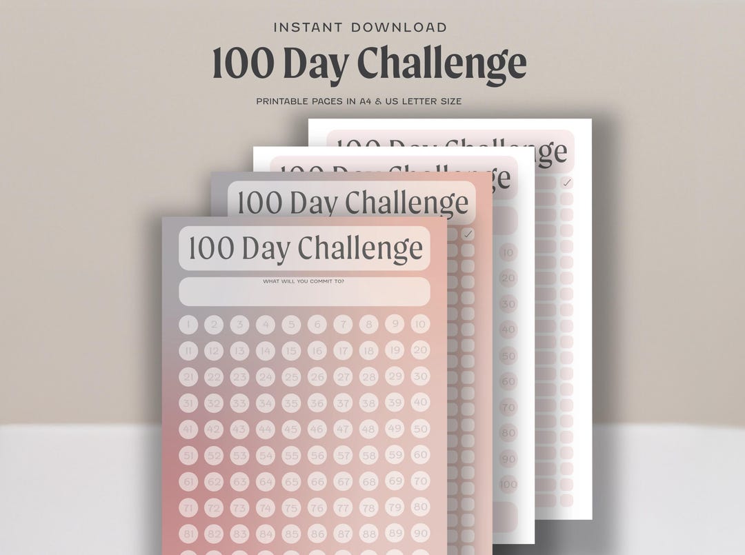 100 Day Challenge Printable Habit Tracker Notepad Template | PDF Goal ...
