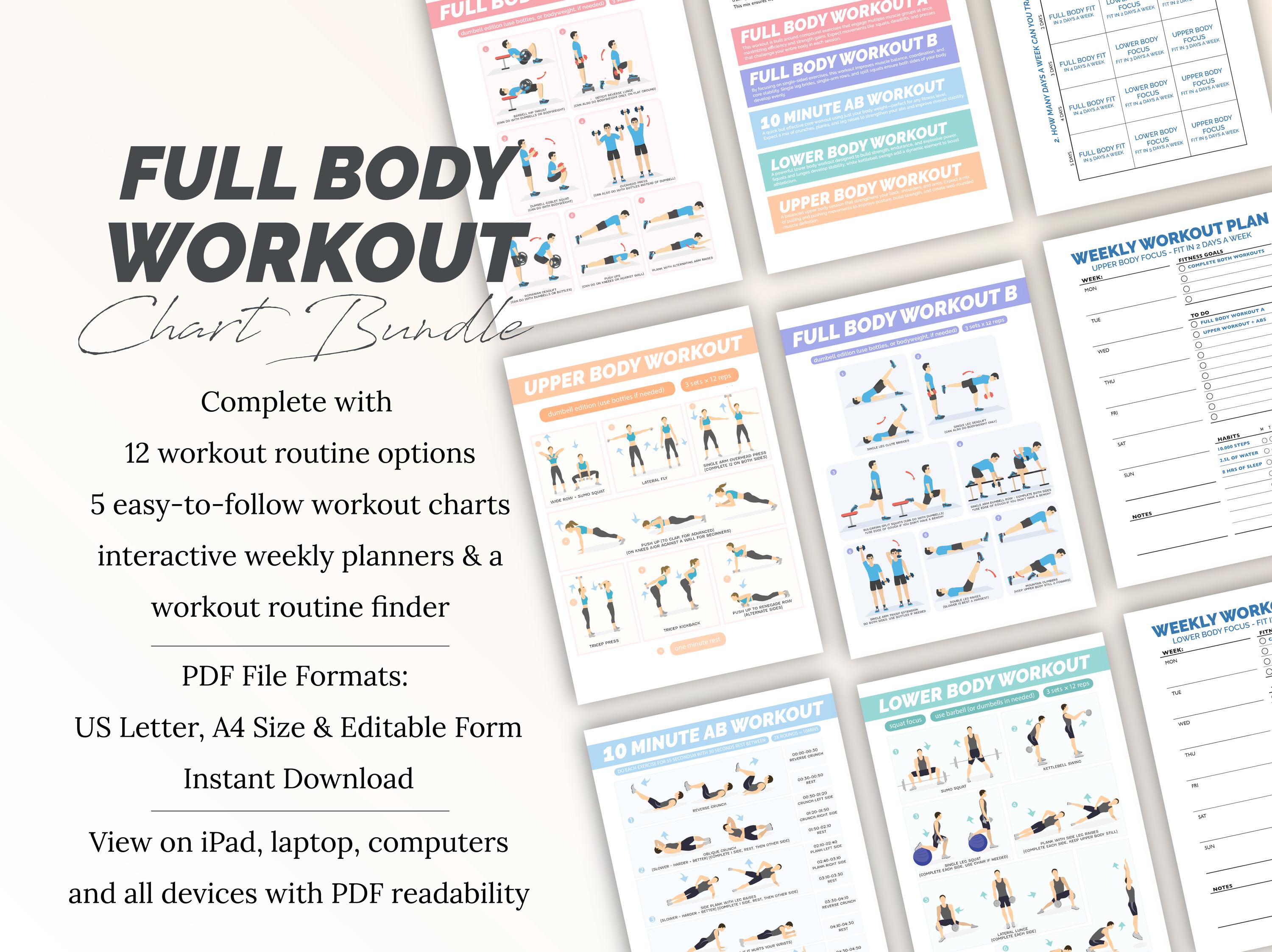 Workout Chart Bundle | Printable Gym Diagrams | Interactive Dumbbell ...