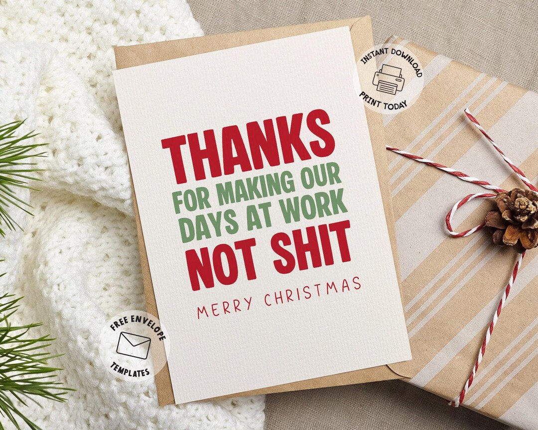 Funny Cuss Word Christmas Card for Coworker | Printable Curse Xmas Card ...