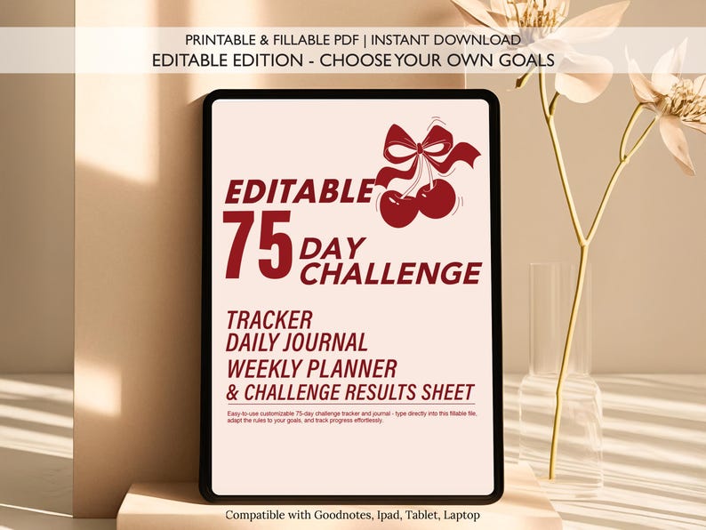 Editable 75 Day Challenge Digital Planner | Customizable Tiktok Habit ...