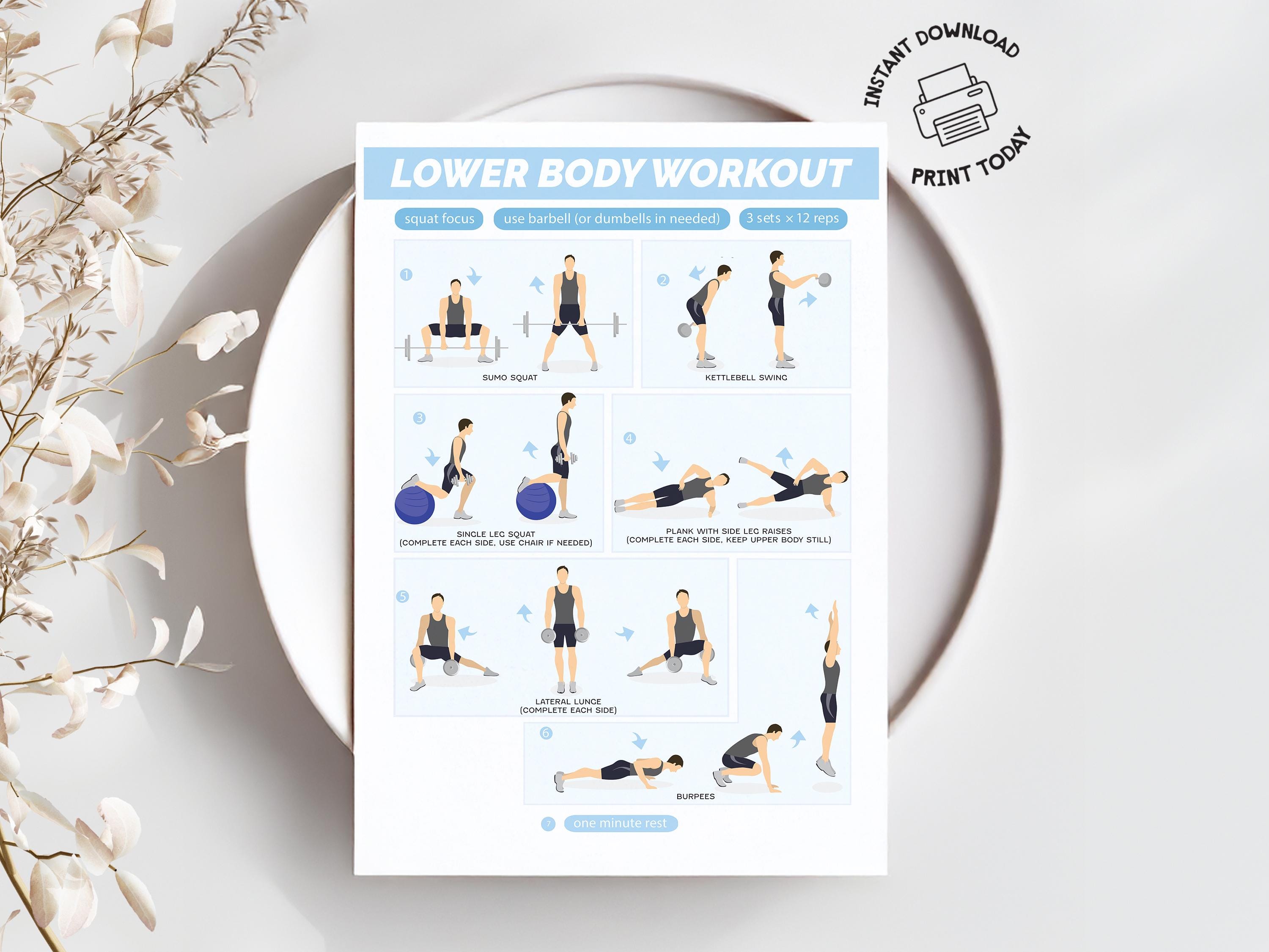 Lower Body Workout Chart | Printable Dumbbell Only or Bodyweight ...