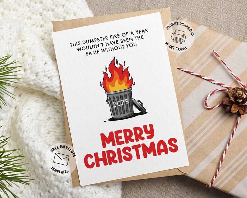 Funny Garbage Fire Christmas Card | Funny Printable 2025 Merry Xmas ...