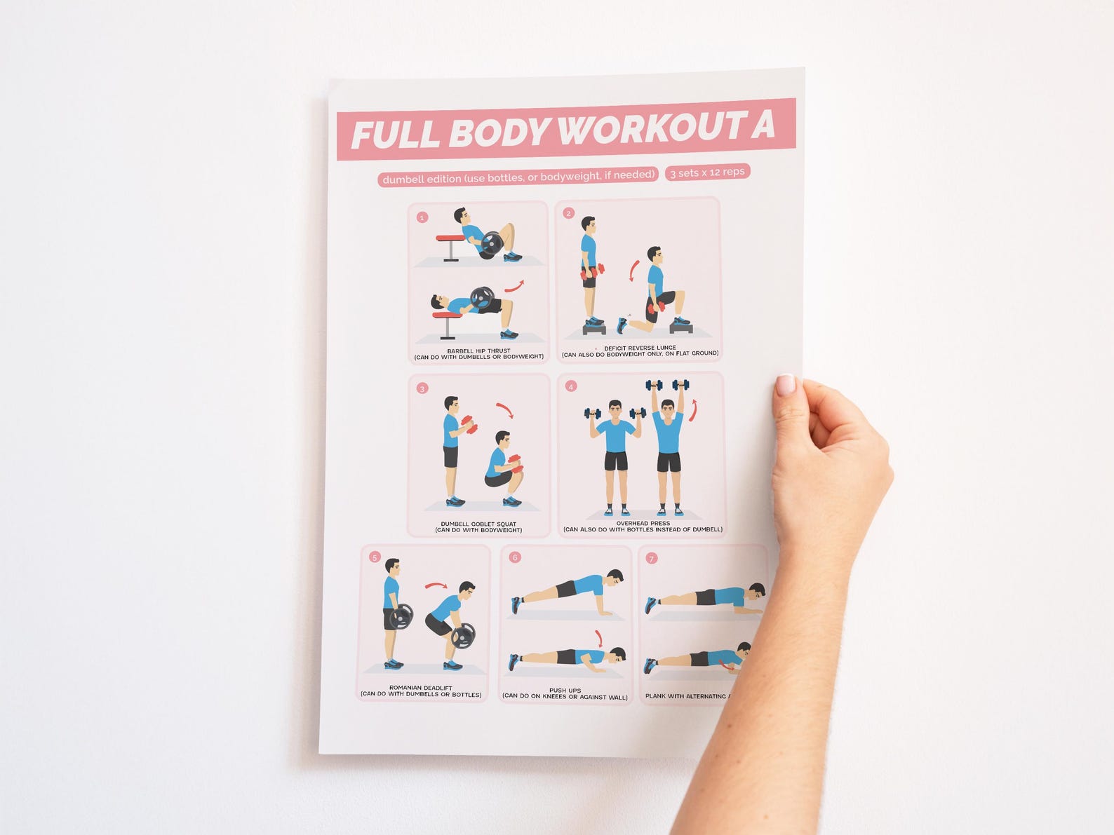 Full Body Workout Chart | Printable Dumbbell Only or Bodyweight ...