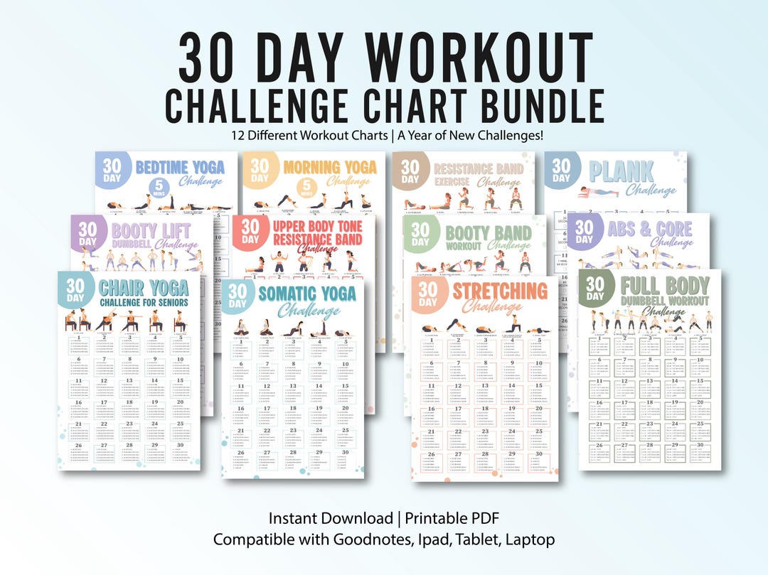 Workout Chart Bundle | Printable 30 Day Challenge Fitness Posters ...
