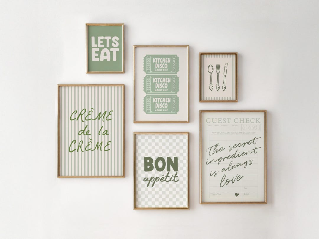 Sage Green Kitchen Print Set of 6 | Printable Dining Room Gallery Wall ...