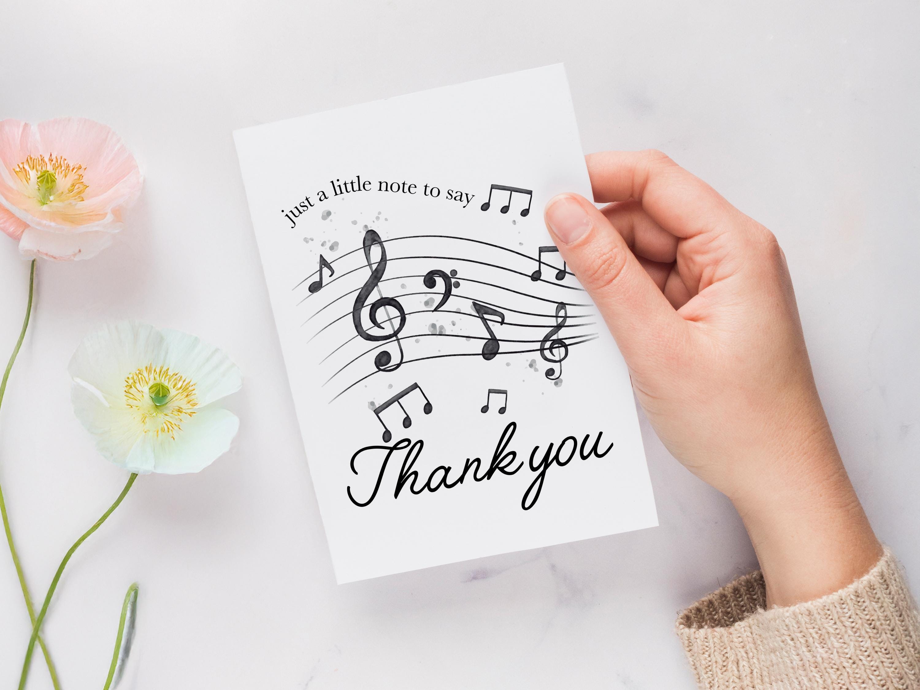 Printable Thank You Card | Music Notes Appreciation Card for Music ...