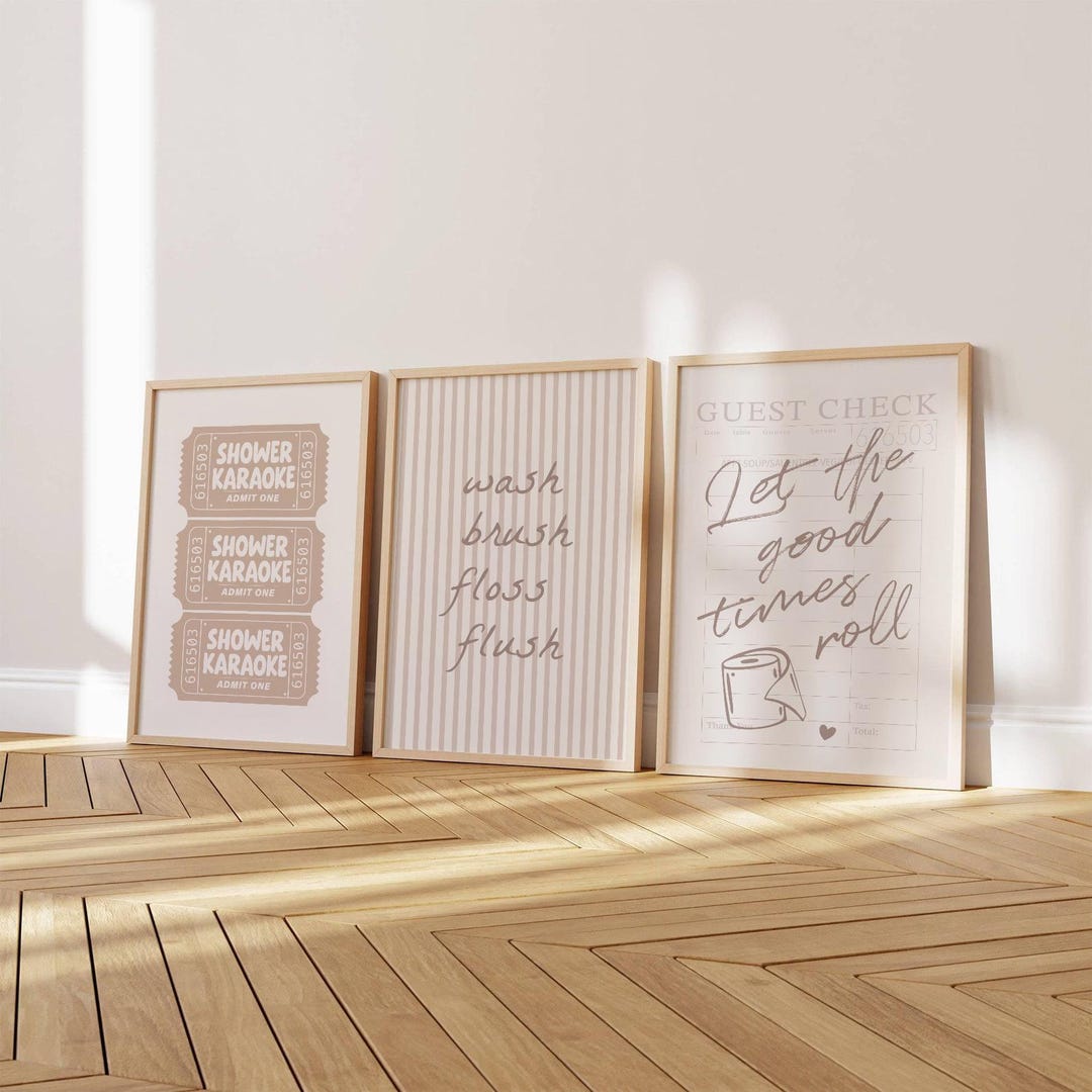Neutral Beige Bathroom Wall Art Set of 3 | Printable Funny Toilet Print ...