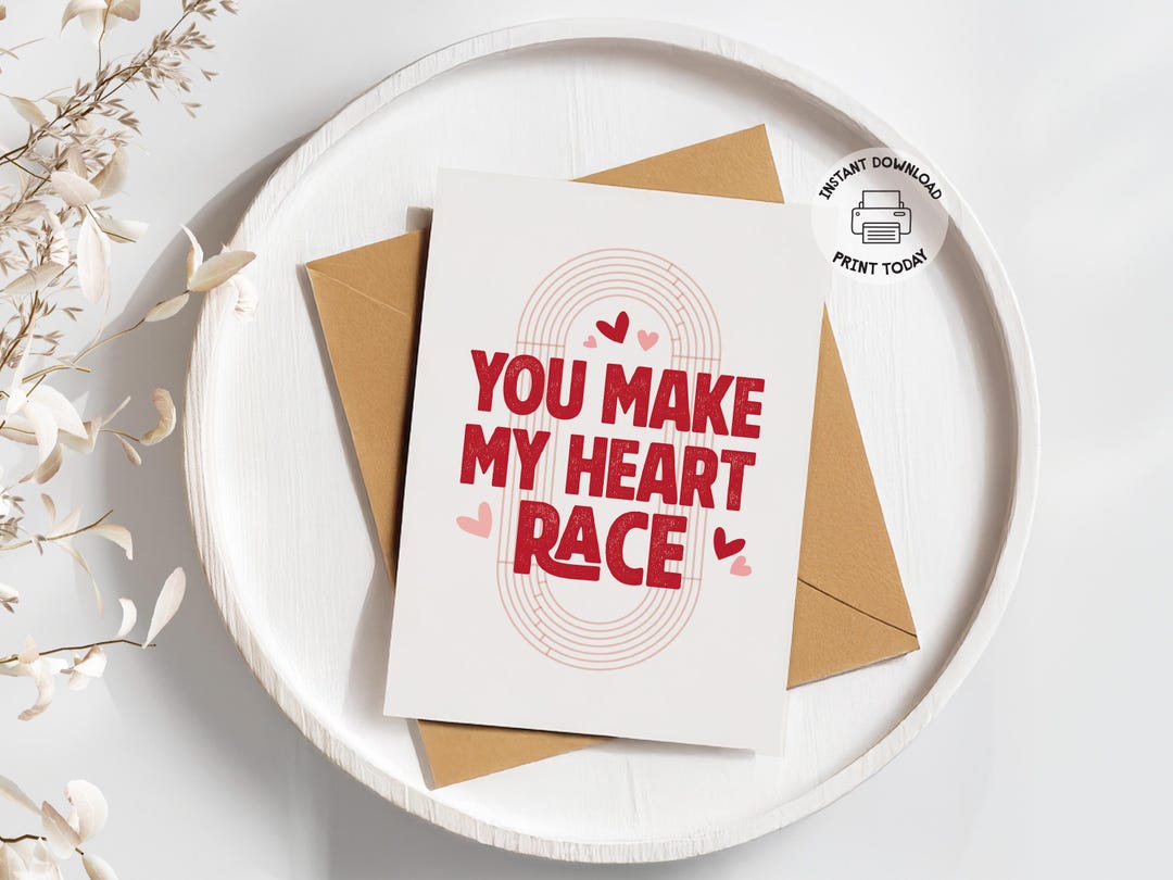 Runner Valentines Day Card | Printable Running Track Anniversary Card ...