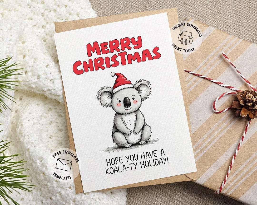 Cute Koala Christmas Card | Printable Aussie Animal Pun | Merry Xmas ...