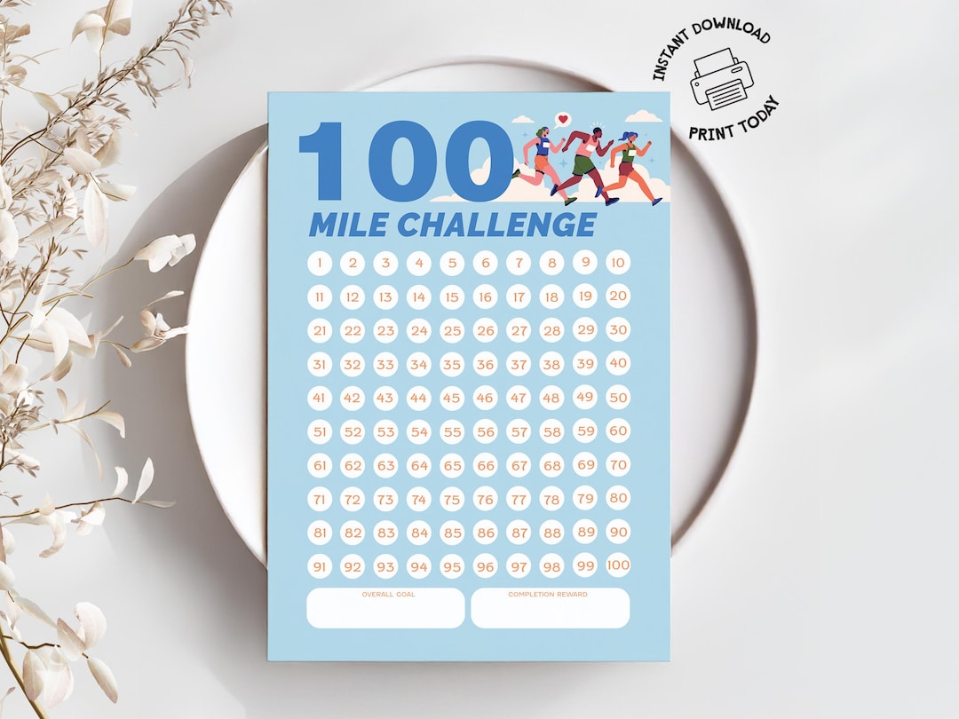 100 Mile Challenge Tracker | Printable Daily Walking, Jogging and ...