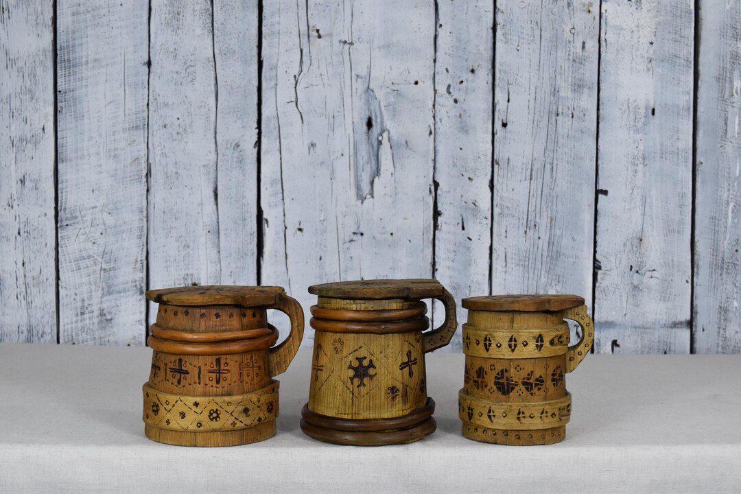 Antique Wooden Mug / Handmade Wood Tankard / Vintage Wooden Stein ...