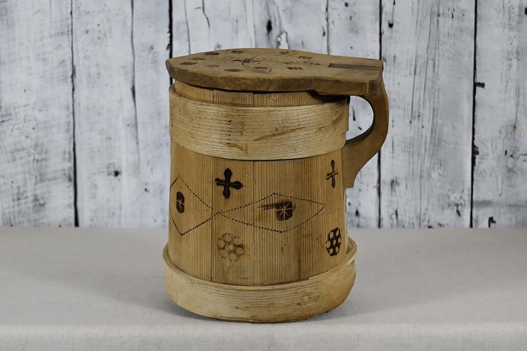 Antique Wooden Mug / Handmade Carved Tankard / Vintage Wood Stein With ...