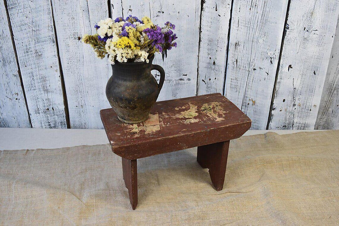 Vintage Wooden Stool / Rustic Wood Bench / Farmhouse Small Wood Side ...