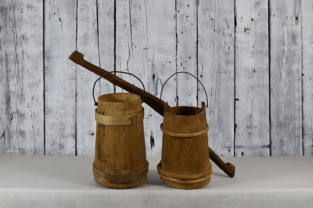 Antique Wooden Bucket Set With Rocker / Rustic Farmhouse Decor - Etsy