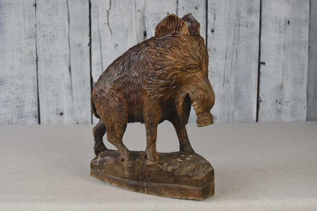 Wooden Boar Figurine / Carved Wild Boar Statue / Handmade Hog Sculpture ...