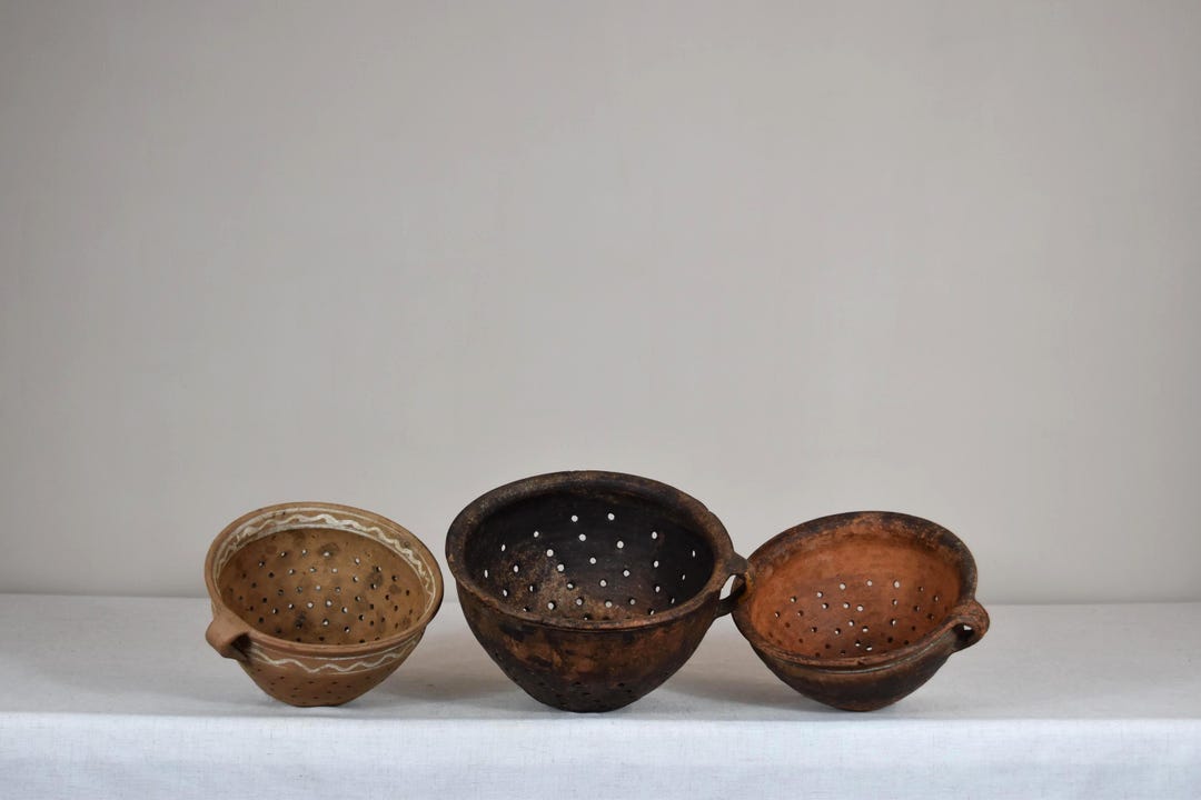 Handmade Pottery Colander / Vintage Stoneware Berry Fruit Strainer ...