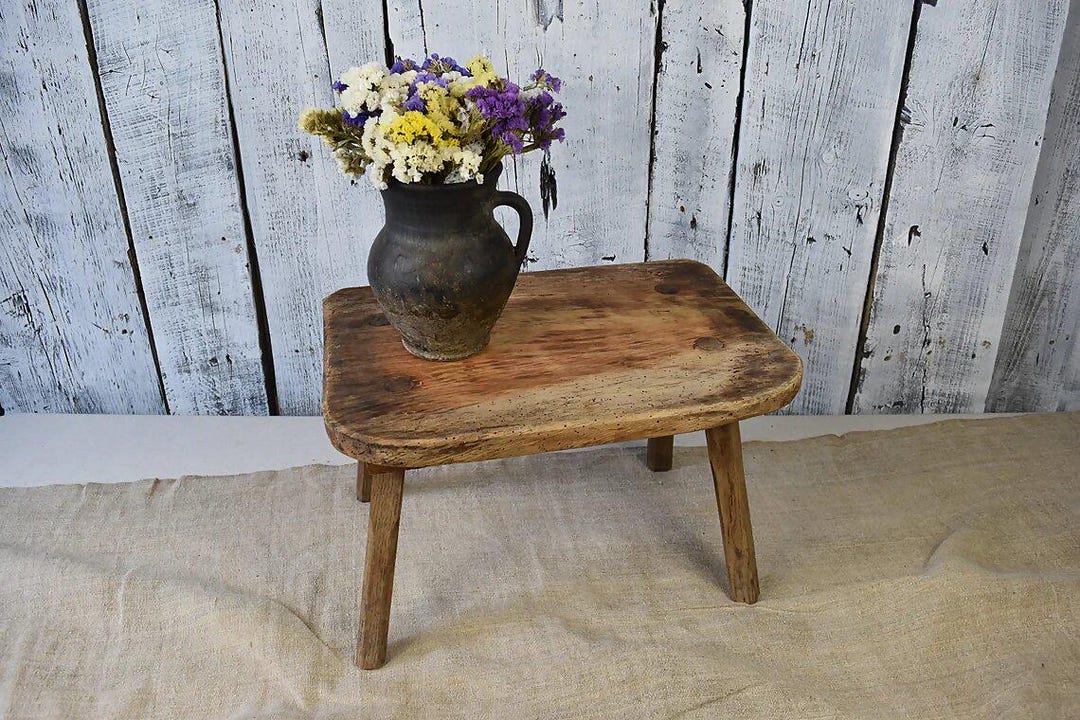 Vintage Wooden Stool / Rustic Wood Bench / Farmhouse Small Wood Side ...