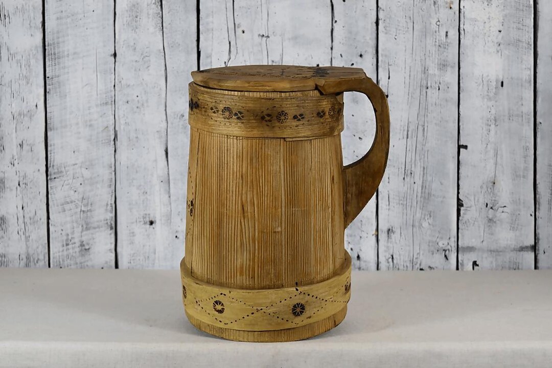 Antique Wooden Mug / Handmade Carved Tankard / Vintage Wood Stein With ...