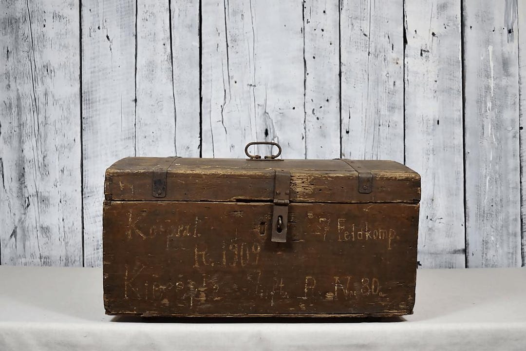 Vintage Wooden Chest / Rustic Storage Box / Primitive Wood Crate ...