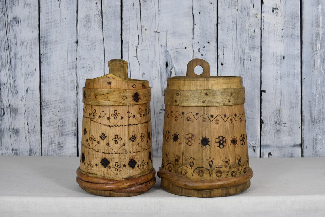 Antique Wooden Bucket / Rustic Decorative Bowl / Large Wooden Planter ...