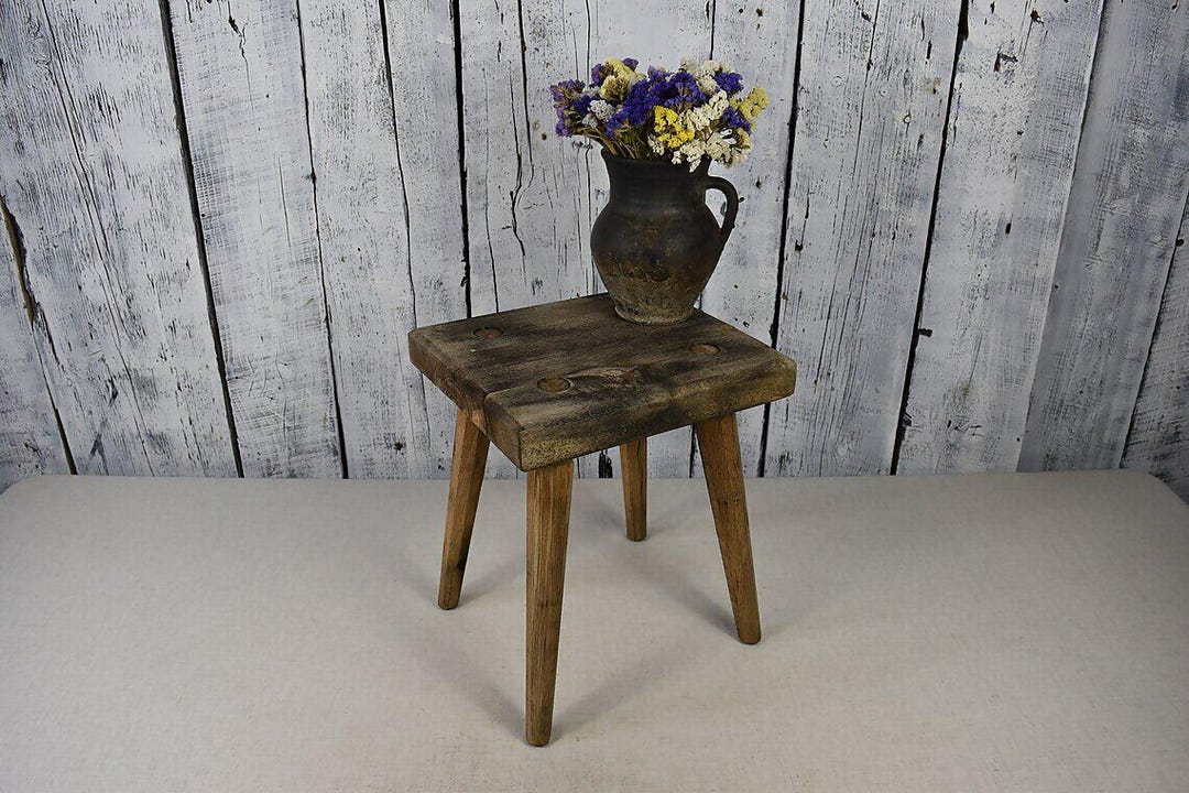 Vintage Wooden Stool / Rustic Wood Bench / Farmhouse Small Wood Side ...