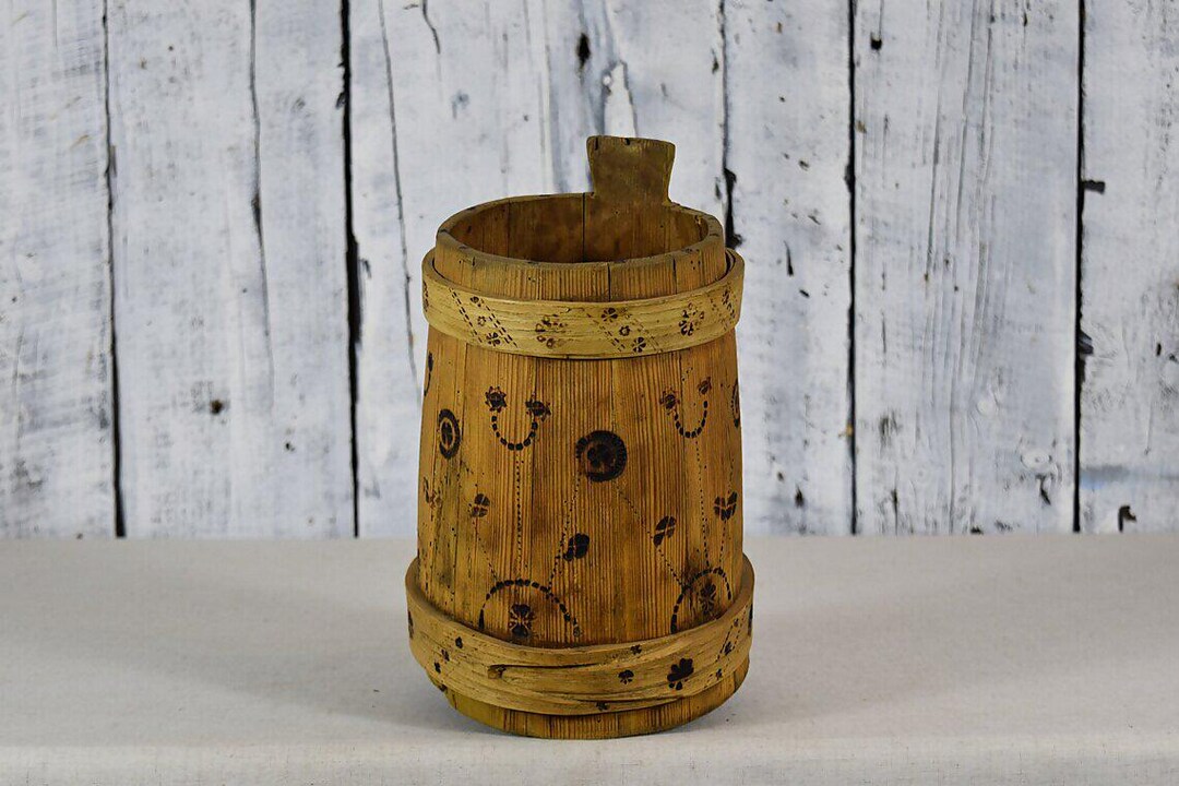 Antique Wood Bucket / Vintage Primitive Bucket / Rustic Wooden Barrel ...