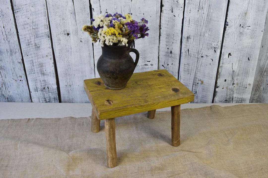 Vintage Wooden Stool / Rustic Wood Bench / Farmhouse Small Wood Side ...