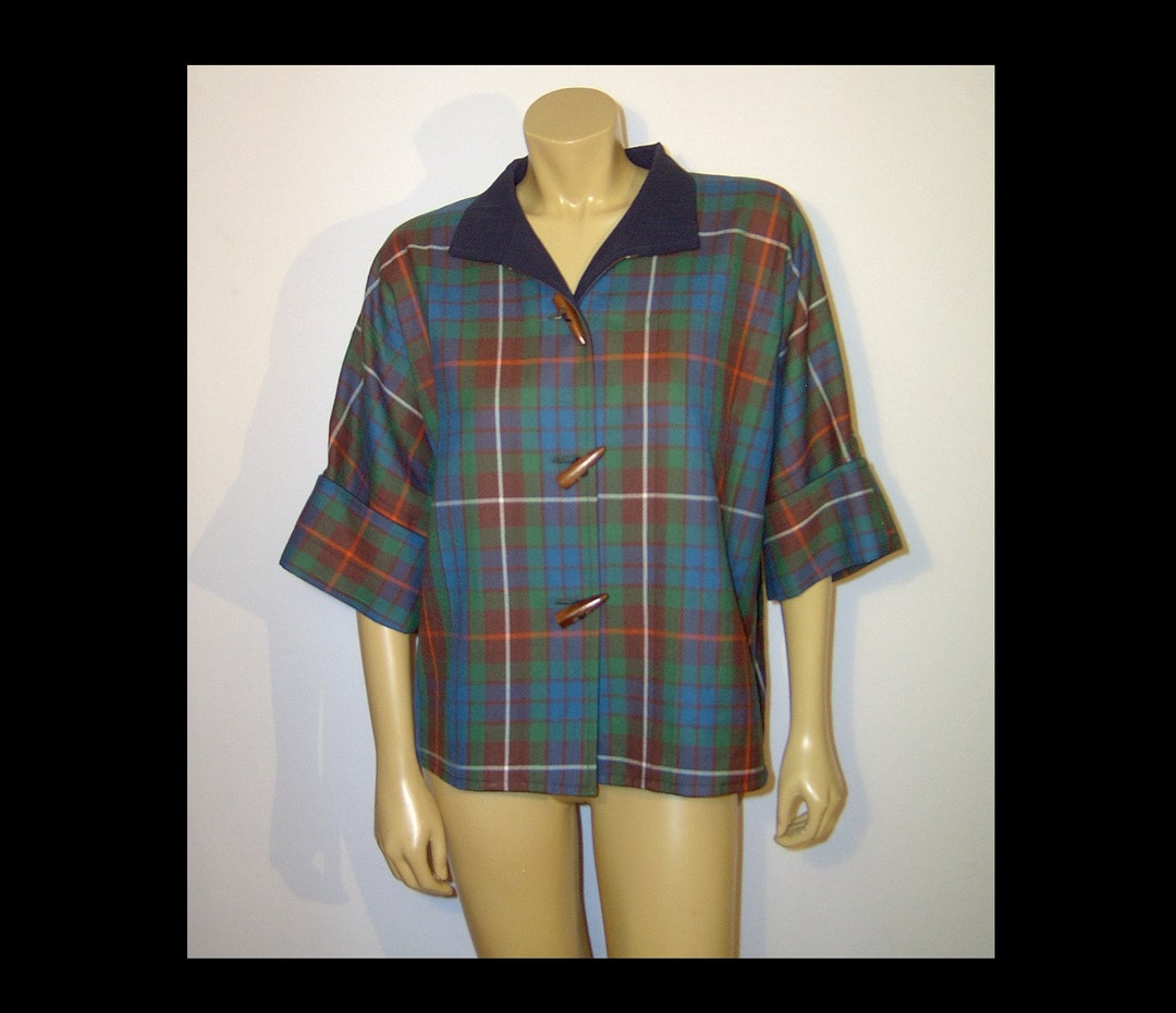 Medium Large Plaid Wool 49er Shirt Jacket Wooden Toggle Buttons Check ...