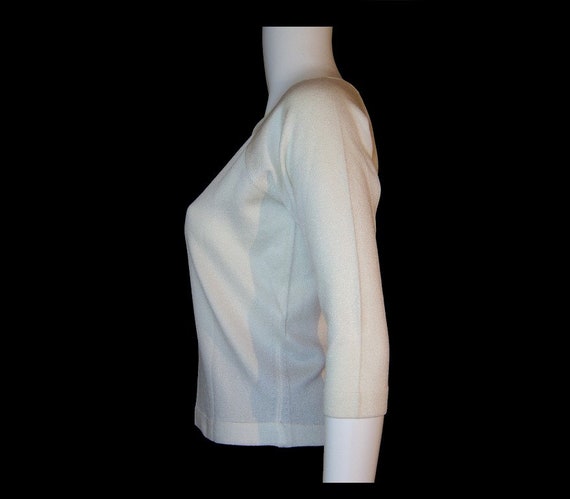 Medium ~ white lurex knit bombshell sweater ~ 1950s 1… - Gem