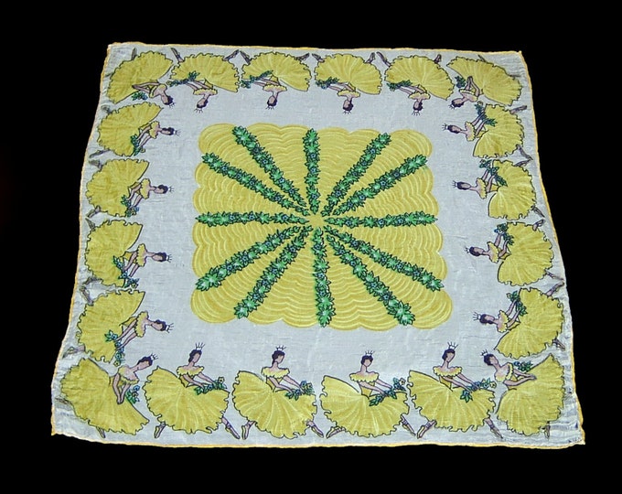 1940s 1950s 20 Ballerina Dancing With Garlands Pure Silk Hankie Hand ...