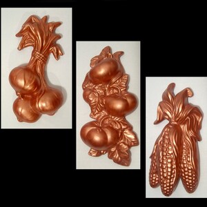 Set of 3 Copper Chalkware Vegetable Wall Plaques Gilt Art Hangings ...