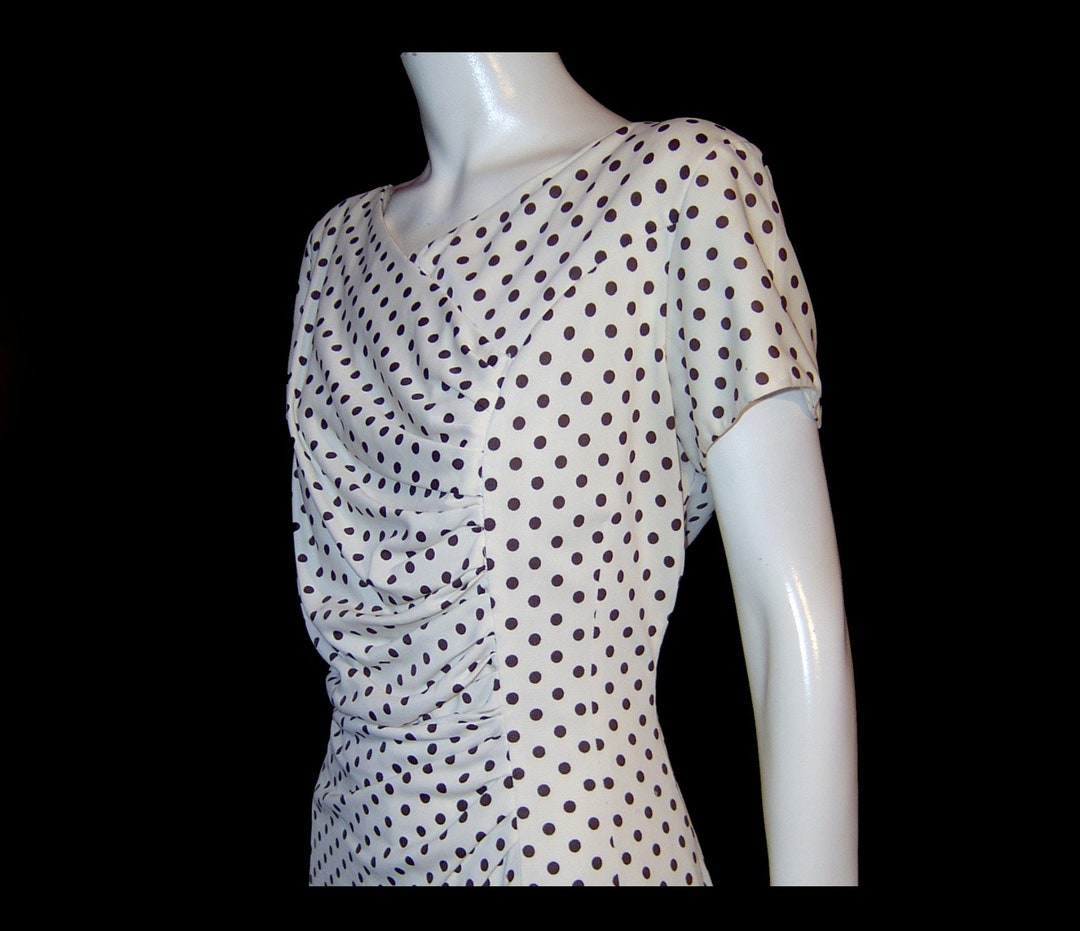 Large XL Sexy 1950s Ruched Dress Polka Dot Cold Rayon Curvy Bombshell ...
